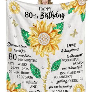 Jiaazerd 80th Birthday Blanket for Women-80 Year Old Women Birthday Blanket