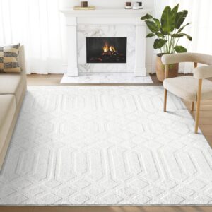 abani cozy cream area rug for living room, bedroom - geometric diamond pattern - 8' x 10' - durable & easy to clean