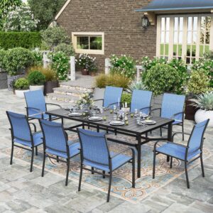 hera's house 9 pieces patio dining set, 8 x textilene patio chairs and 1 x 83 large rectangle dining table, outdoor furniture set for deck garden backyard lawn poolside