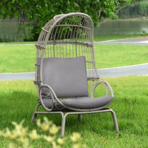 yitahome outdoor narrow egg chair wicker, patio rattan basket chair with 370lbs capacity indoor egg chairs with stand & cushion cocoon chair for bedroom, patio, balcony - grey