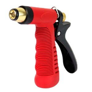 chapin 4608: adjustable cone tip garden hose spray nozzle with rear trigger grip, threaded connection fits standard garden hose, for gardening, landscaping, watering and outdoor jobs, red/black