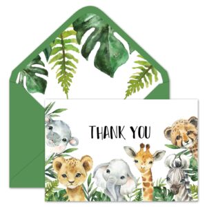 whaline 50 pack safari jungle thank you cards with envelopes stickers jungle animal greeting cards watercolor forest animal cartoon blank note cards for birthday baby shower party supplies