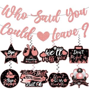 going away party decorations, no-diy rose gold glitter who said you could leave banner and 8 pcs farewell party decorations card cuts, happy retirement banner, farewell graduation party decorations