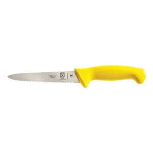 mercer culinary millennia color handle cutlery 6" utility knife (wavy edge) yellow