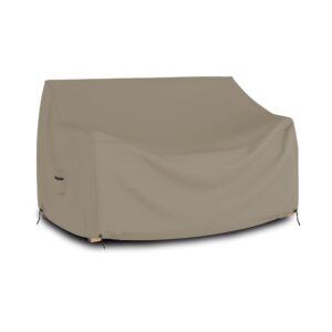 covers & all outdoor loveseat sofa cover, 12 oz waterproof uv & weather resistant patio furniture bench cover outdoor use with air vent & drawstrings (70"w x 35"h x 38"d x 15"fh, beige)