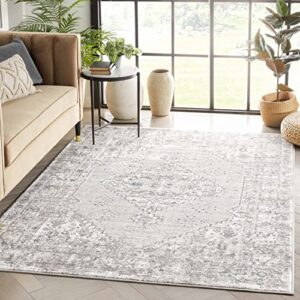 well woven dulcet trieste distressed floral medallion pattern ivory grey 5'3" x 7'3" area rug