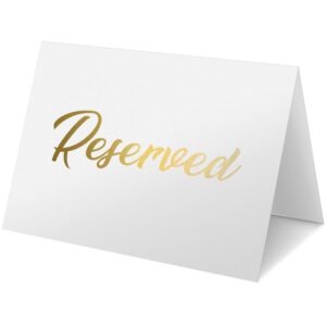 25 pack gold reserved table signs for wedding party restaurant - double sided reserved table signs - gold reserved signs for tables - gold table reserved cards - white paper reserved table tent card