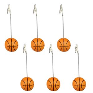 rrruo basketball resin ball base memo clip holder stand, picture holders, place card holders for memo note photo wedding party table number holders home office desktop decor 6 pieces (basketball)