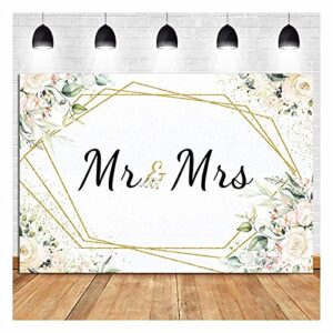 mr & mrs white floral bridal shower backdrop mr mrs wedding theme photo backgrounds 7x5ft wedding bride to be engagement photography backdrops prom party banner decor party banner photo booth prop