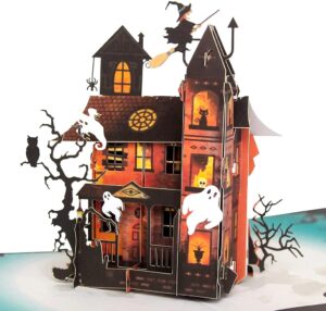 cute popup halloween pop up cards with handmade ghost house design, greeting cards, birthday pop up cards, holiday card pop up - exquisite and funny present for kids, children and friends