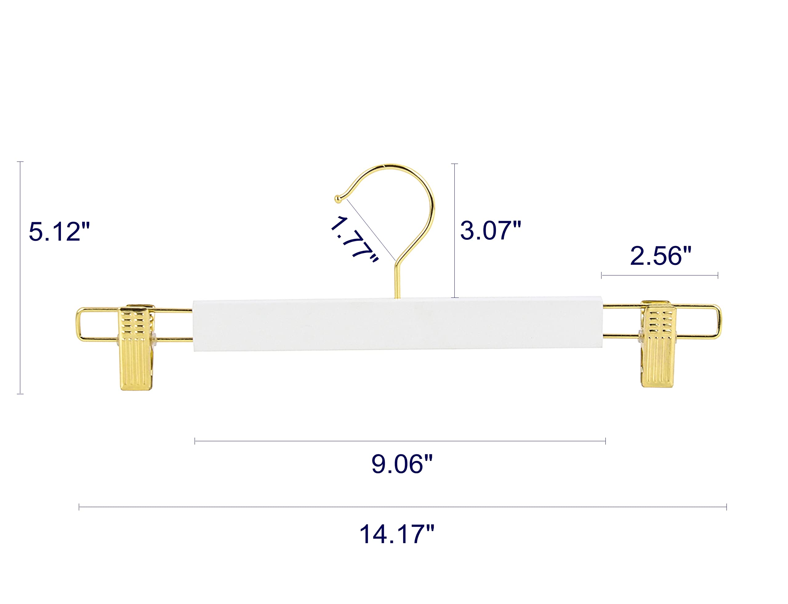 Amber Home 24 Pack 14.17" Solid White Wooden Pant Skirt Hangers with Gold Hook, Bottom Hangers for Slacks Trousers Jeans with 2-Adjustable Gold Clips (White, 24 Pack)