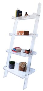 acrylic ladder bookcase – large modern clear leaning floating wall bookshelf - standing decor display unit for open shelving, organizer, or storage in the living room, office, bedroom, or bathroom