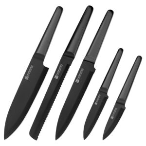 paudin knives set, 5 piece professional chefs knife set, stainless steel kitchen knives include chef bread carving utility paring knife boxed knife sets hollow handle german steel