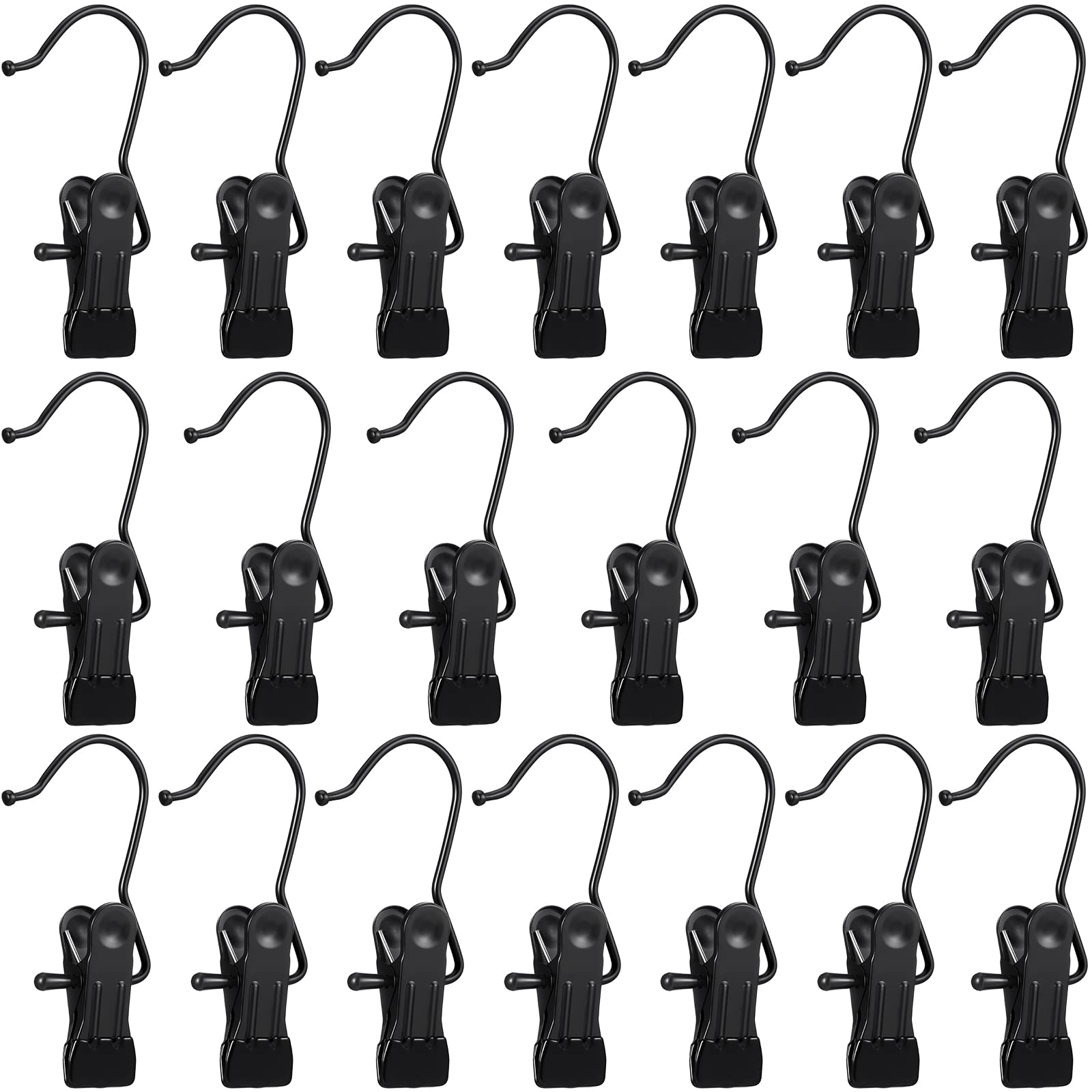 Boot Hanger for Closet, Laundry Hooks with Clips, Boot Holder, Hanging Clips, Portable Multifunctional Hangers Single Clip Space Saving for Jeans, Hats, Tall Boots, Towels (Black,20 Pieces)