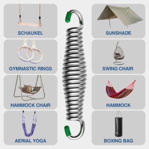 UEAKPIC 2 Pack Porch Swing Springs Heavy Duty - 1400Lbs,304 Stainless Steel Extension Spring for Hammock,Sunshade,Boxing Bag,Hanging Chair,Gym- Silver