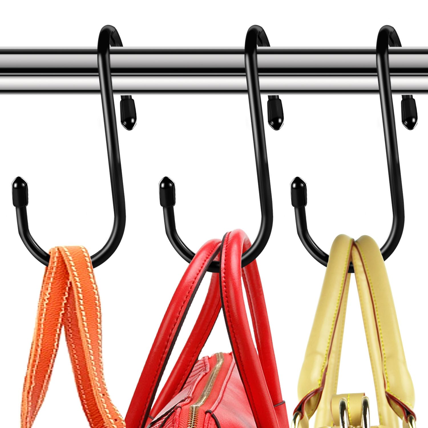 HiGift Purse Hanger for Closet, Unique Twist Design Black Vinyl Coated Bag Hanger Organizer Hooks, Large Closet Hooks Purse Organizer for Hanging Purses,Handbags,Belts,Hat,Backpack,Jeans -8 Pack