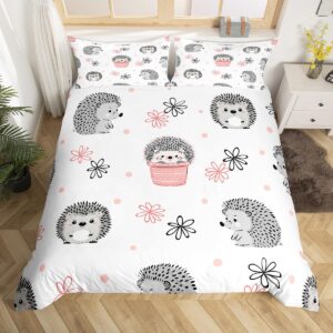 feelyou hedgehog duvet cover kids cute hedgehog bedding set for girls teens ultra soft kawaii wild animal comforter cover set polka dots bedspread cover room decor queen size bedclothes zipper