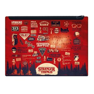 stranger things pencil case (upside down design) 18cm x 25cm extra large pencil case for pencils and stationery, great stranger things gifts - official stranger things merchandise