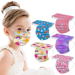 yugyuj 50pcs kids face mask childrens 3 ply non-woven protective breathable kids face mask for boys girls outdoor school (50pcs kids mask a)