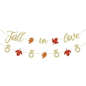 fall in love banner maple leaves glittery garland for fall autumn themed wedding engagement bridal shower party decorations