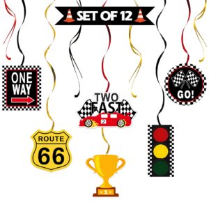 lingteer race car two fast birthday swirls streamers - let's go racing happy 2nd birthday party hanging decorations sign.