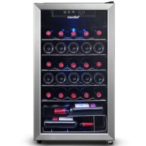 comfee' crw29s3ast freestanding wine cellar, 29 bottle wine cooler refrigerators, quiet operation compressor, glass door stainless steel frame for red&white wine&beer,black