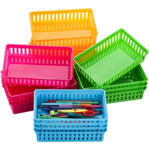 deayou 16 pack classroom storage baskets bins, small plastic organizer basket, colorful storage trays, crayon pencil containers for paper, desk, shelf, home school office, 10.2" l x 6.5" w x 2.4" h