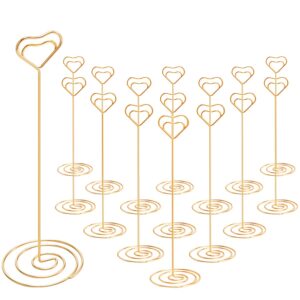 imamin 16pcs place card holders, 8.75 inches tall table number holders, gold picture holder for tables with heart shaped clip for wedding, photos, food signs, memo notes, restaurant, birthday