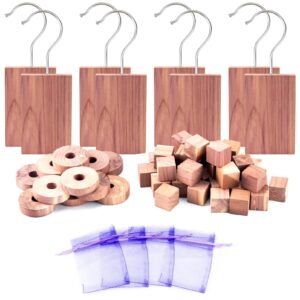 cedar blocks for clothes storage 100% natural cedar balls and cedar chips for storage accessories closet and drawers 56-piece set (free hooks gauze bag sandpaper)