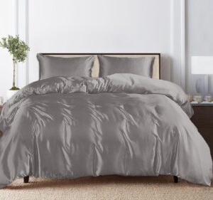 linenwalas tencel lyocell duvet cover set with deep pocket fitted sheet, viscose made from eucalyptus soft, lightweight and breathable complete bedding set (light grey, king)