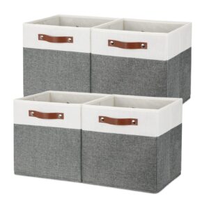 temary storage cubes 12×12 fabric cube storage bins foldable storage baskets with handles, decorative storage boxes for organizing, home, shelf, closet (white & grey, 12 x 12 x 12)