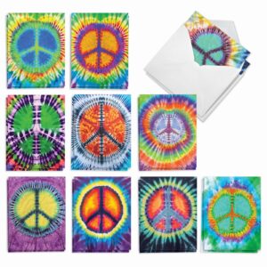 the best card company tie-dye peace - 20 assorted boxed thank you note cards with envelopes (4 x 5.12 inch) - am9163tyg-b2x10