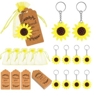 48 set sunflower party favors includes sunflower keychains yellow organza bags thank you kraft tags baby shower return favors for guests birthday summer theme party bridal wedding baby shower decor