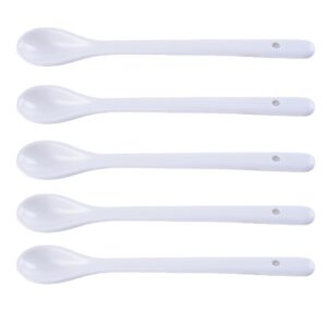 akoak 6.7 "ceramic egg spoon (set of 5), white long-handled ceramic spoon, teaspoon for coffee, tea, yogurt, ice cream, sauces and desserts, espresso stirring spoon