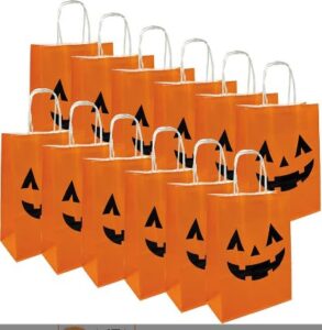 watshi 12 packs halloween candy bags snack bags plastic trick or treat candy baskets halloween decoration pumpkin candy snack bags with handles for kids halloween party supplies