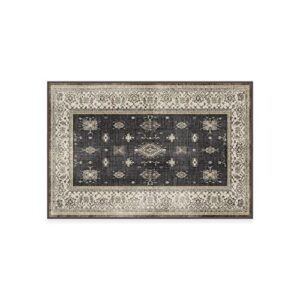 ruggable verena washable rug - 2x3 rug - machine washable vintage area rug for dining room, kitchen, living room, and bedroom - non-slip pad - stain & water resistant (standard pad) - dark wood 2'x3'