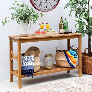 cambridge casual indonesian chester patio console table, natural teak