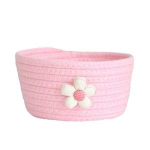 cute flower cotton rope woven storage basket desktop makeup storage box children's toy laundry basket makeup storage box(pink)