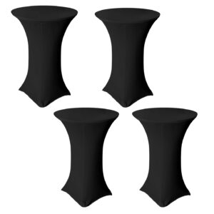 antuen 4 pack 32x43 inch black spandex cocktail table covers, highboy top tablecloth, round fitted tablecloth for folding table, stretch cocktail table tablecloth for party wedding(32x43, 4pc black)