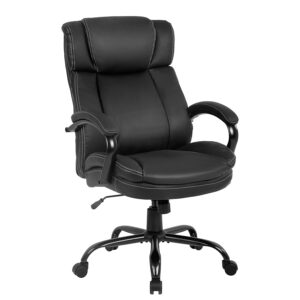 big and tall office chair 500lbs wide seat ergonomic pu leather desk chair adjustable rolling swivel executive computer chair with lumbar support headrest task office chairs for heavy people (black)