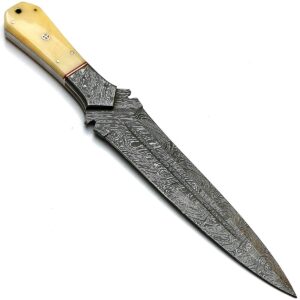 dag-9275 custom handmade damascus steel hunting dagger fixed blade knife with sheath