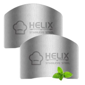 slxdex 2 pcs finger guard for cutting aid, kitchen tool, stainless steel knife protector, adjustable hand protect fingers, avoid hurting, slicing and chopping, silver