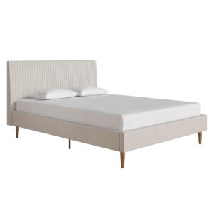 mr. kate daphne upholstered bed with headboard and modern platform frame, queen, ivory velvet