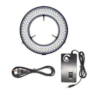 microscope 144 led ring light adjustable illuminator,microscope light source for lab stereo microscope,with industry power adapter for eg-sm eyepiece eyeshields or eye-guards (black)