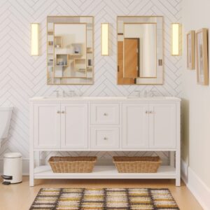 kitchen bath collection lakeshore 60-inch double bathroom vanity (engineered white/white): includes white cabinet with engineered white countertop and white ceramic sinks