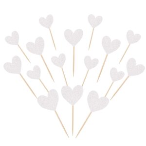 30 pcs love heart cupcake toppers glitter mixed size wedding engagement cupcake picks decorations for wedding anniversary bridal shower birthday valentine's day party supplies silver