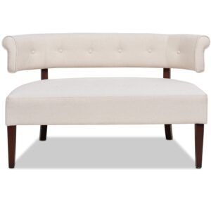 jennifer taylor home celia roll arm tufted bench settee, sky neutral beige polyester