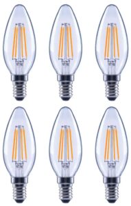 ecosmart 60-watt equivalent b11 dimmable energy star clear glass filament led vintage edison light bulb bright white (6-pack)