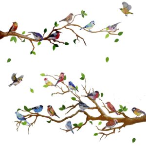 maydahui little birds on tree branches wall decal vinyl wall sticker (34 x 34 inch) removable peel and stick art murals decor for bedroom offices classroom living room background