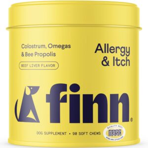 finn allergy & itch for dogs | allergy, itchy skin & immune support w/bee propolis + probiotics | 90 soft chews